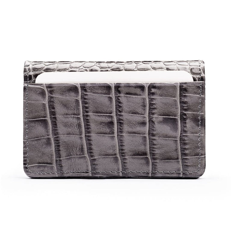 Leather Credit Card Holder, Grey Croc | Credit Card Case | SageBrown