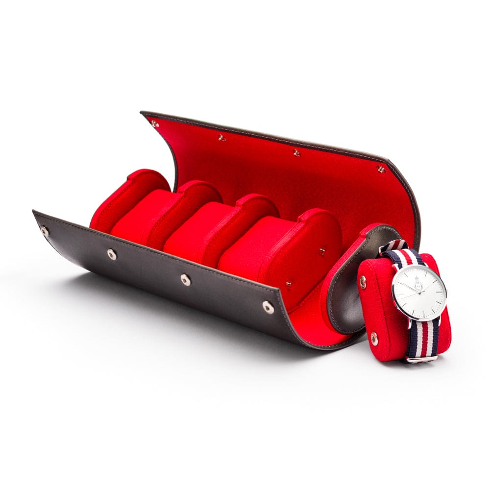 Quadruple Watch Roll, Grey | Watch Rolls | SageBrown