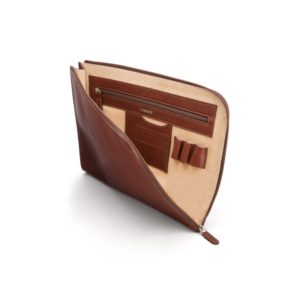 Leather A4 Portfolio With Zip, Light Tan | Document Folders | SageBrown