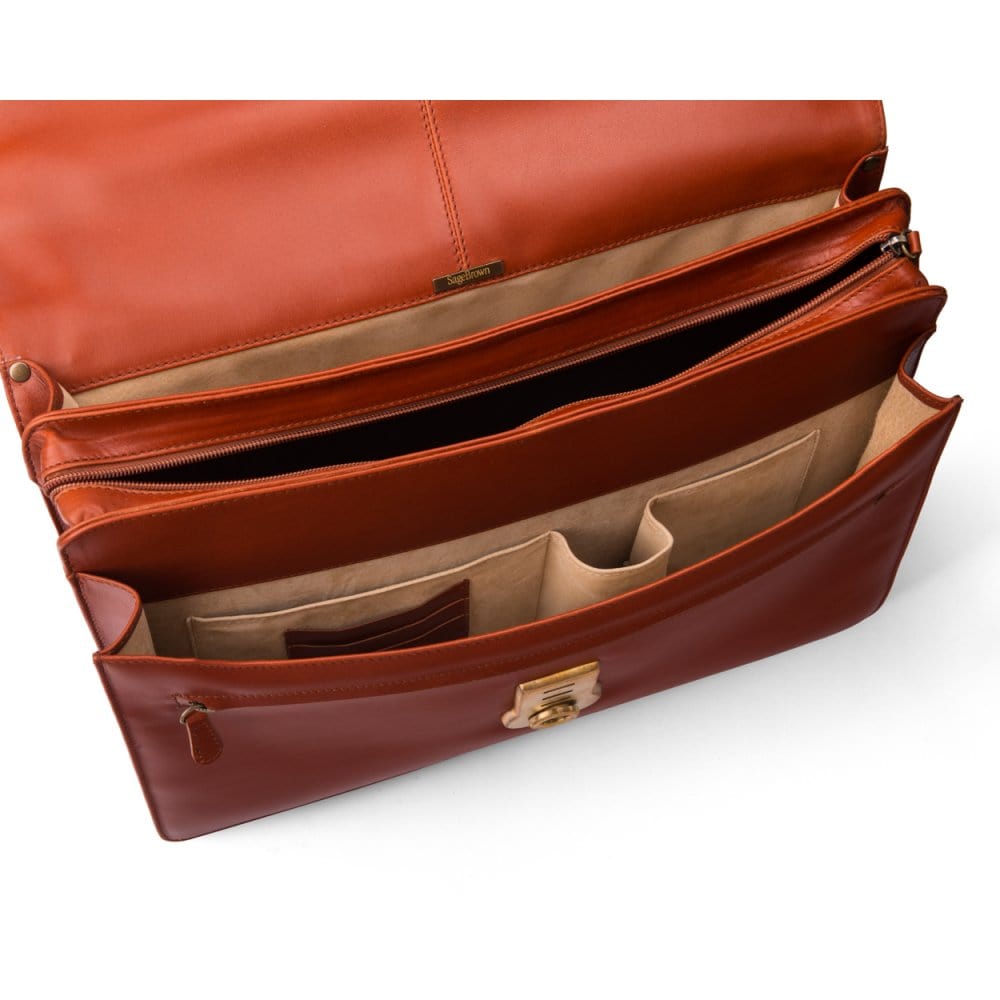 Large Leather Briefcase, Tan | Briefcases | SageBrown