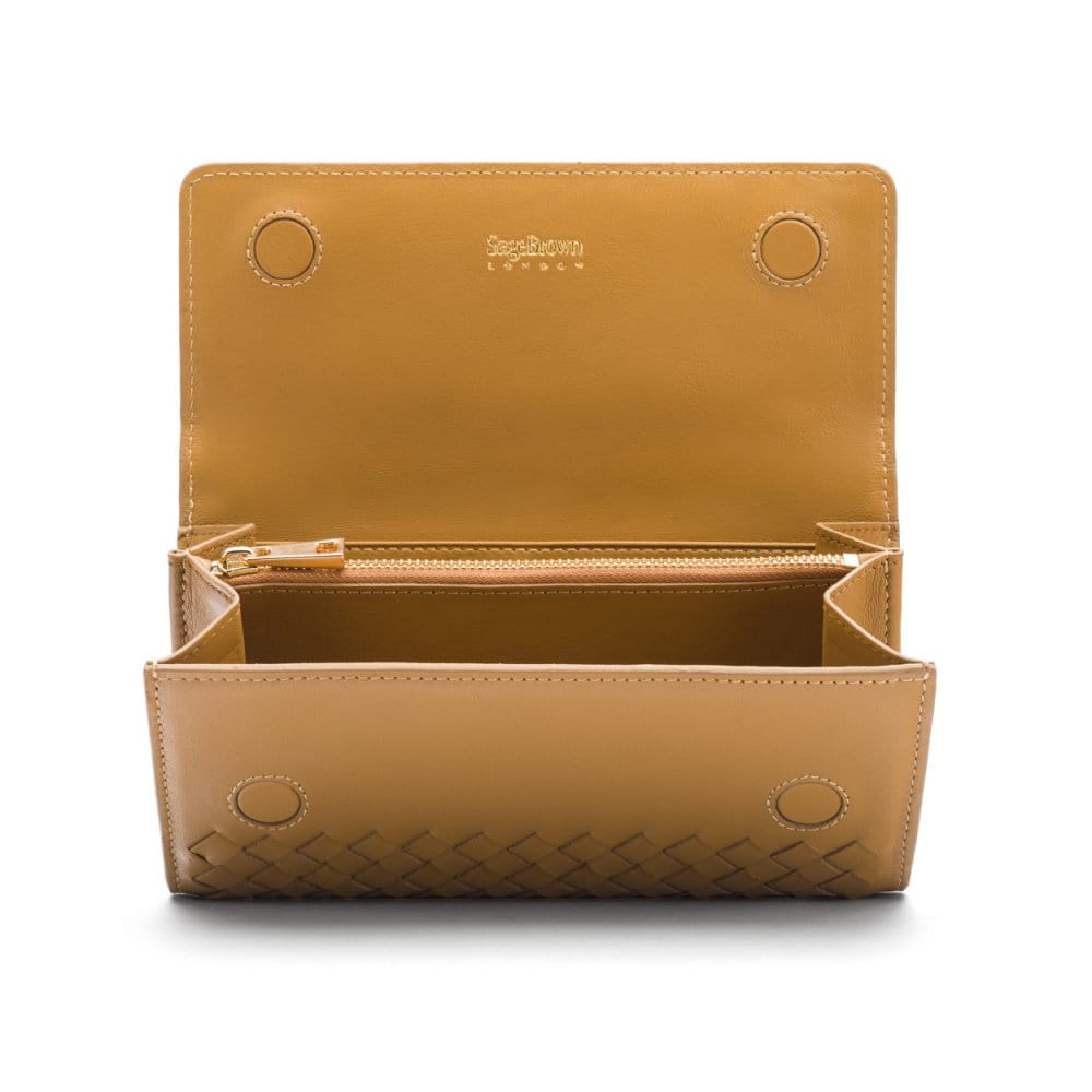 Woven Leather Concertina Purse, Tan | Large Purses | SageBrown