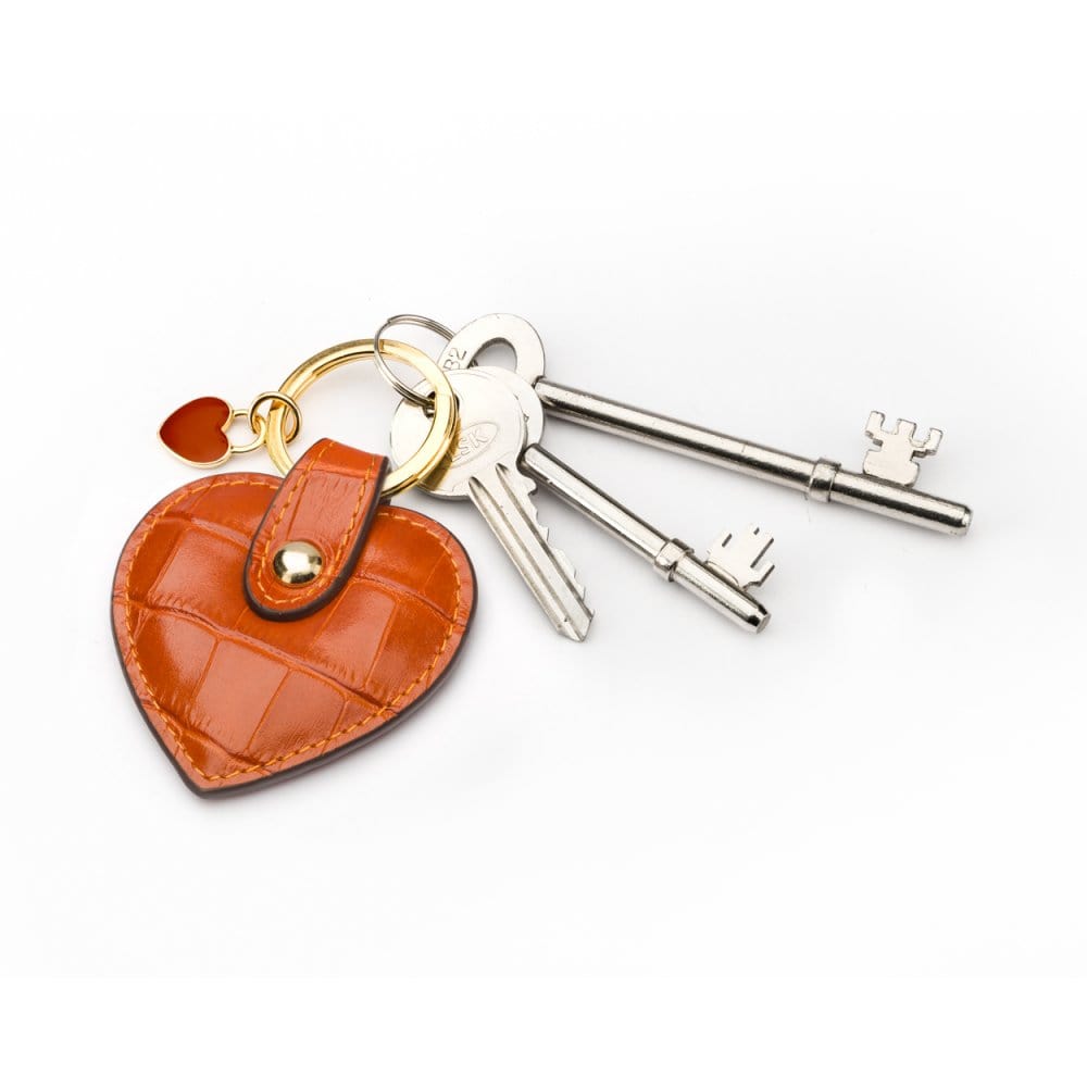Leather Heart Key Ring, Orange Croc | Key Fobs | SageBrown