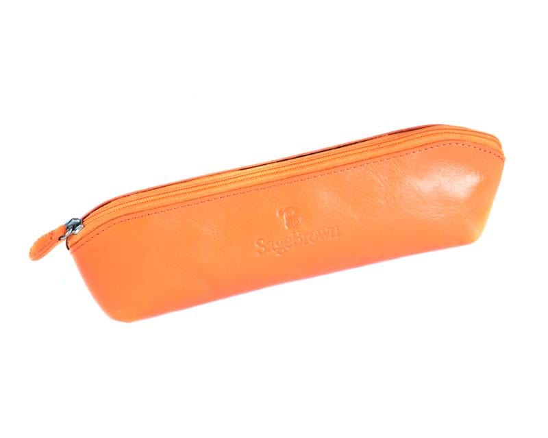 Orange Large Leather Pencil Case |Pen Cases | SageBrown