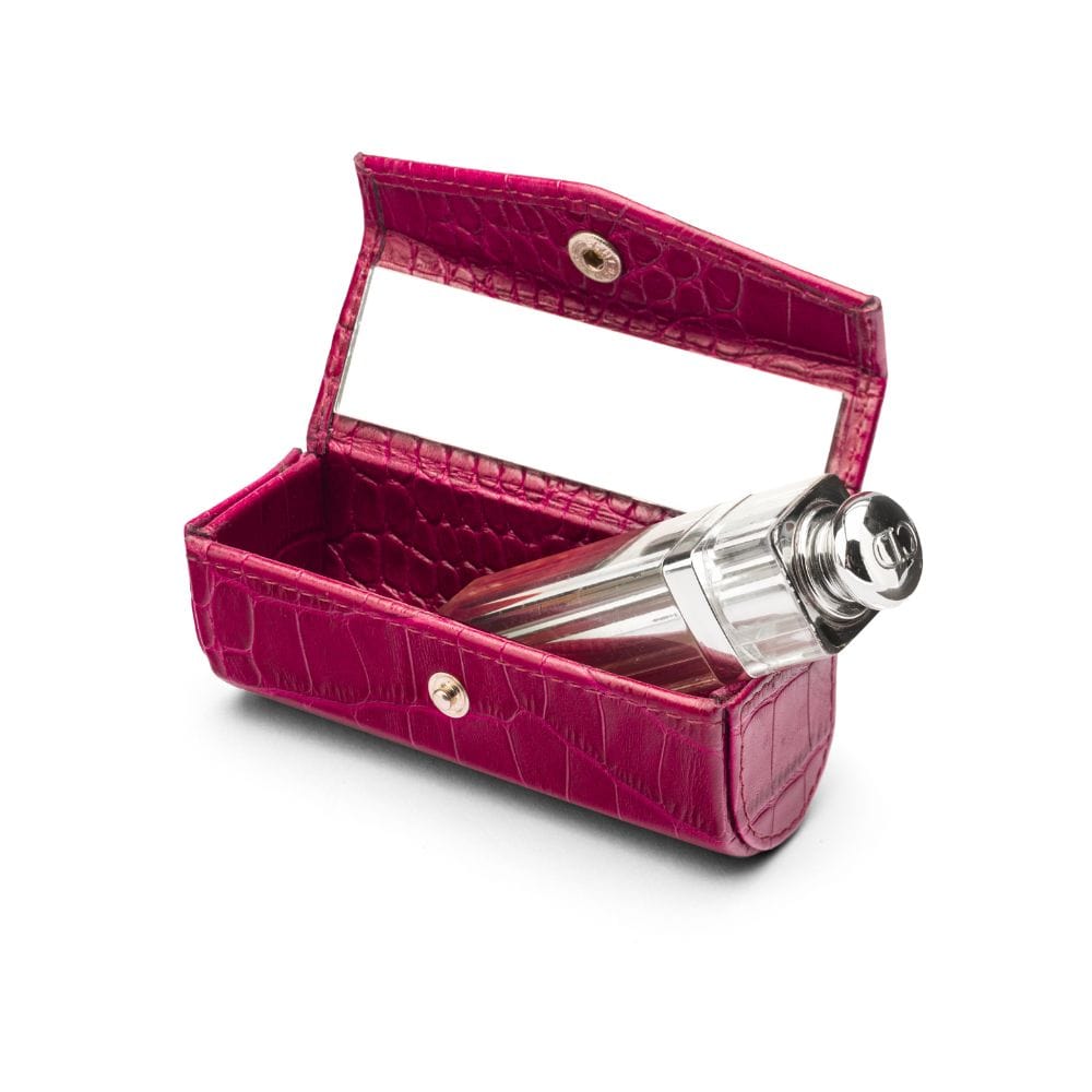 Leather Lipstick Holder, Pink Croc | Lipstick Case | SageBrown