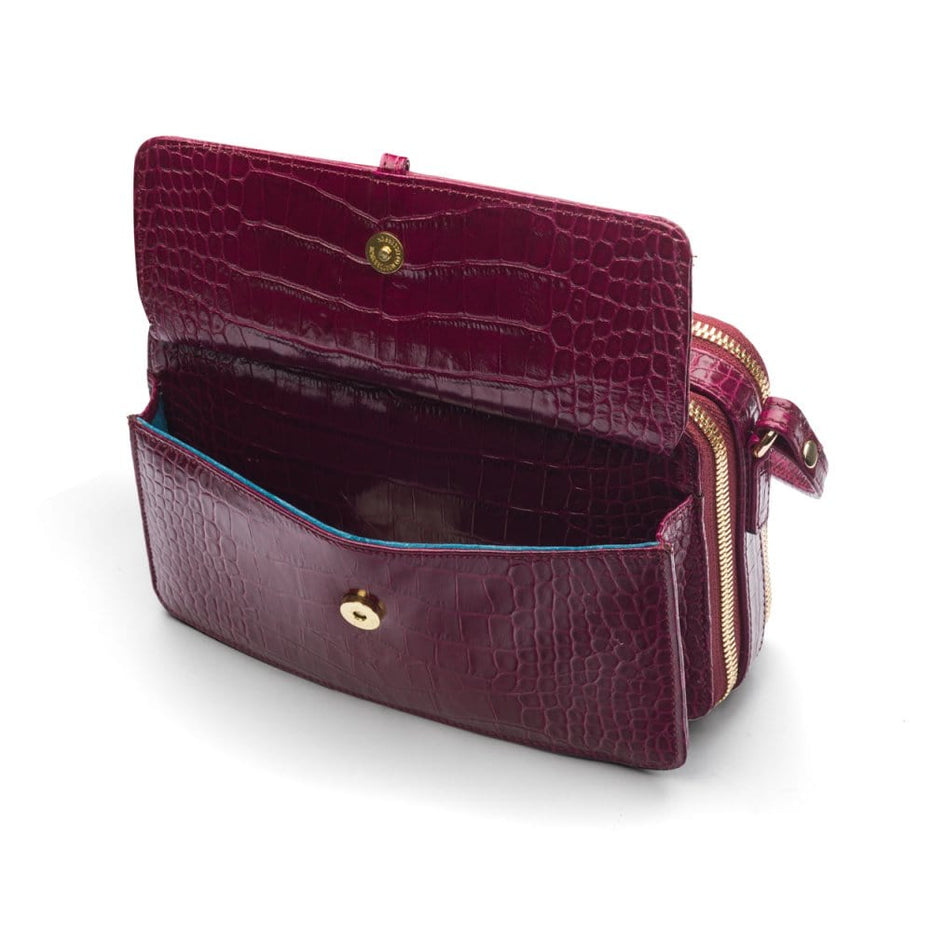 Leather Shoulder Bag, Pink Croc | Shoulder Bags | SageBrown
