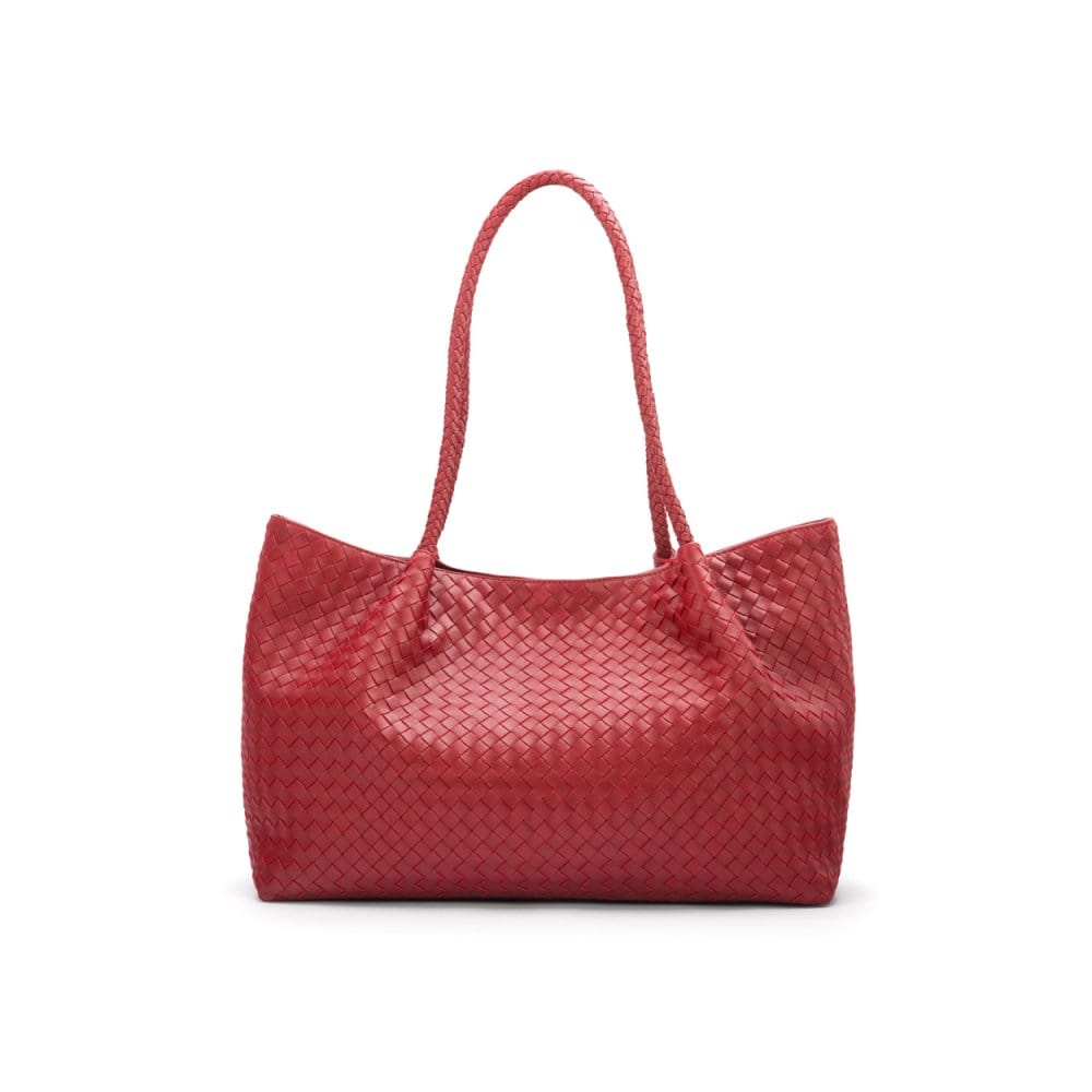 Large Woven Leather Bag, Red | Woven Bag | SageBrown