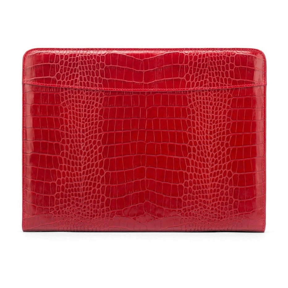 Leather A4 Zip Padfolio, Red Croc | Document Folders | SageBrown