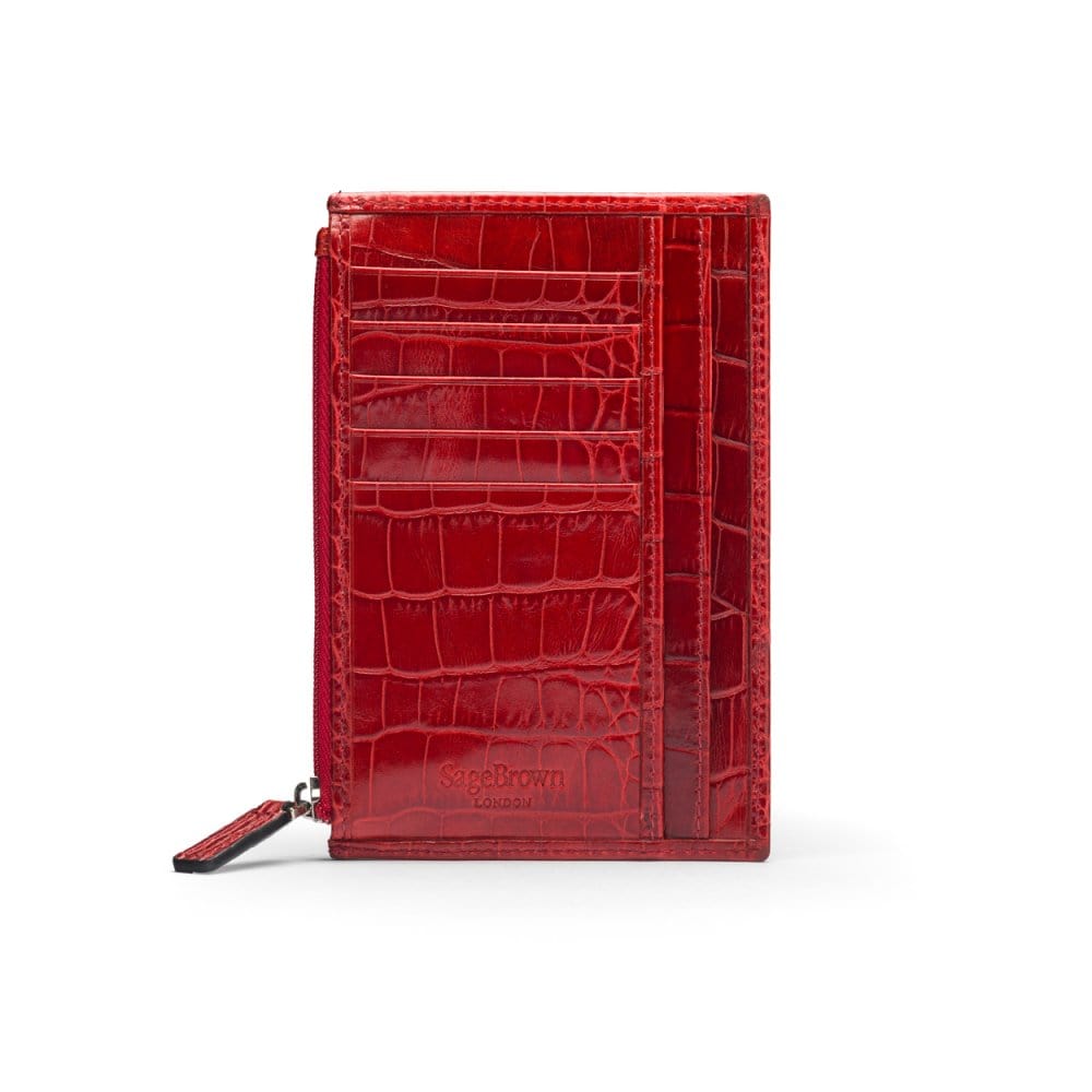Flat Leather Jotter Wallet, Red Croc | Jotters | SageBrown
