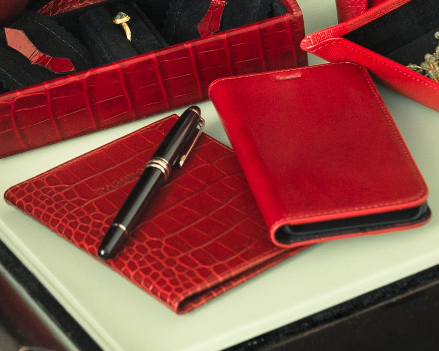 Leather Passport Cover, Red Croc | Travel | SageBrown