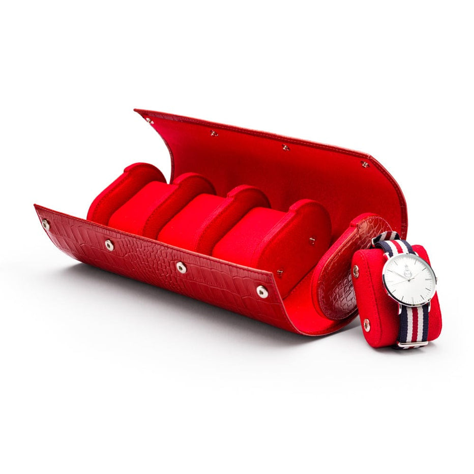 Quadruple Watch Roll, Red Croc | Watch Rolls | SageBrown
