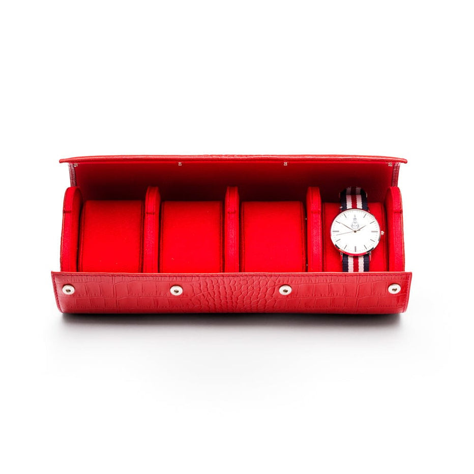 Quadruple Watch Roll, Red Croc | Watch Rolls | SageBrown