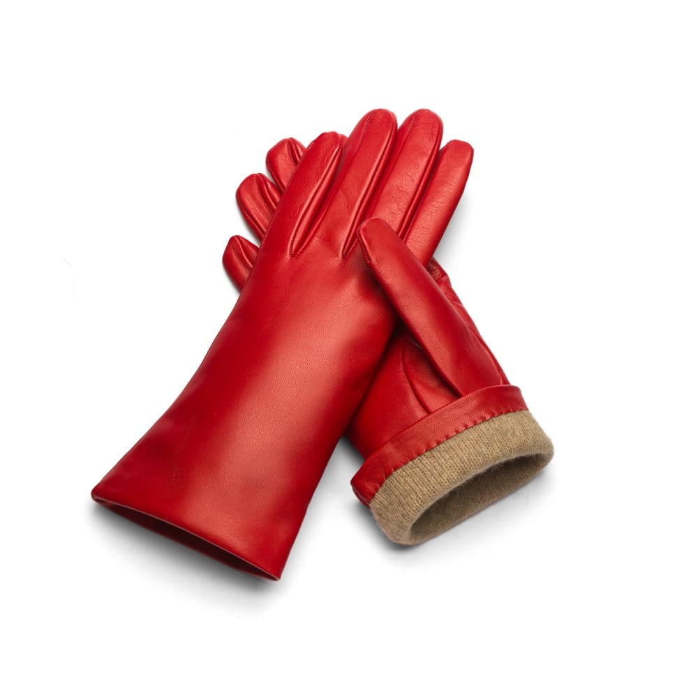 Women's Leather Gloves, Cashmere Lined, Red | SageBrown