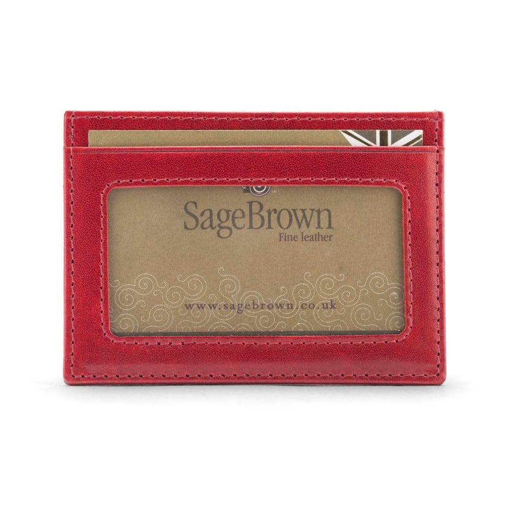 Flat Leather ID Card Wallet, Red | Flat Card Holders | SageBrown