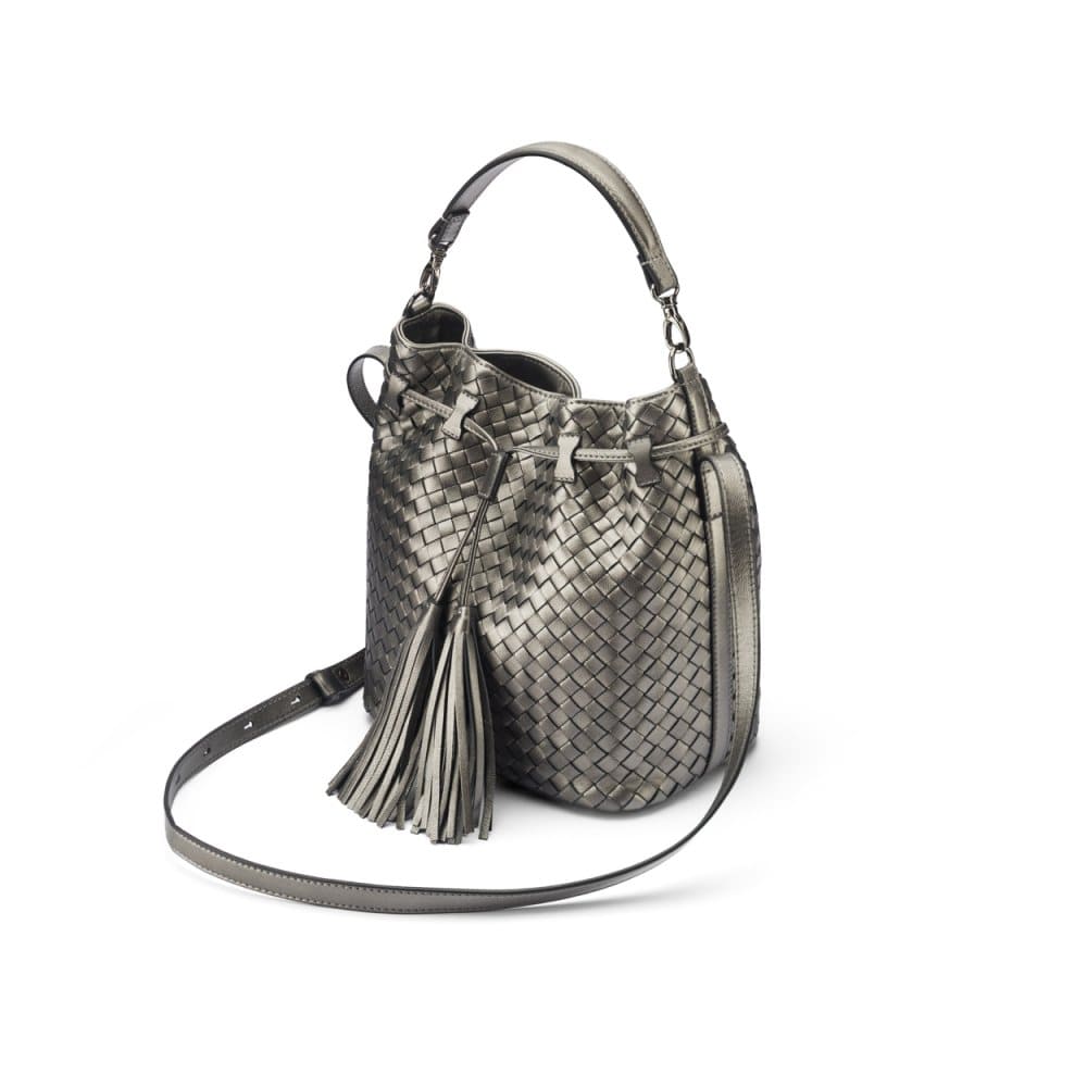 Leather Bucket Bag, Silver | Bucket Bag | SageBrown