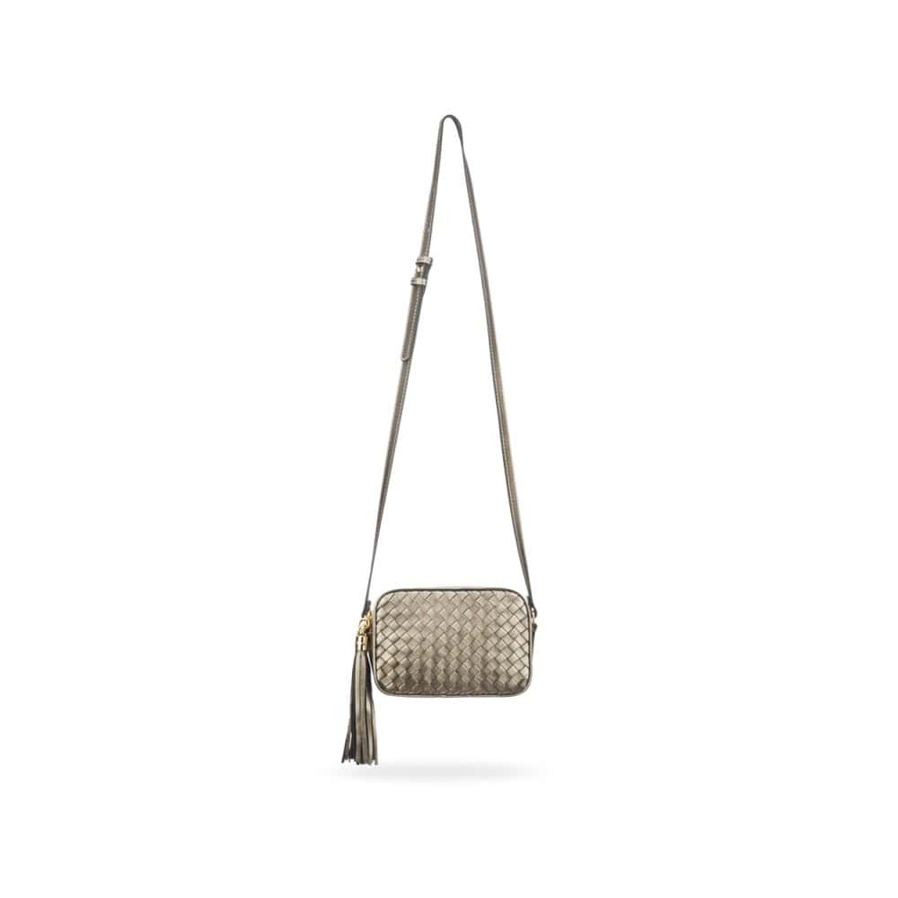 Woven Leather Camera Bag, Silver | Woven Bags | SageBrown