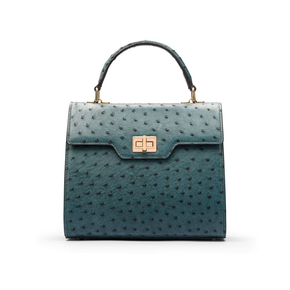 Top Handle Morgan Bag, Green Ostrich | Top Handle Bag | SageBrown