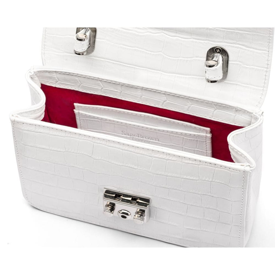 Mini Top Handle Bag, White Croc | Betty Bag | SageBrown