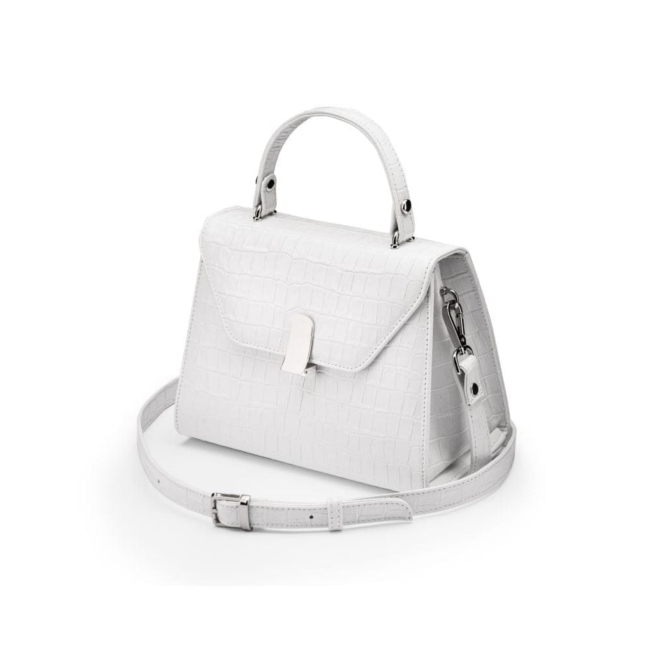 Sabrina Bag, White Croc | Top Handle Bag | SageBrown
