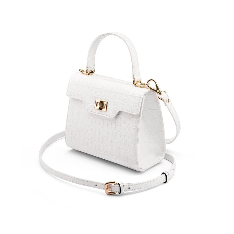 Mini Morgan Bag, White Croc | Top Handle Bag | SageBrown